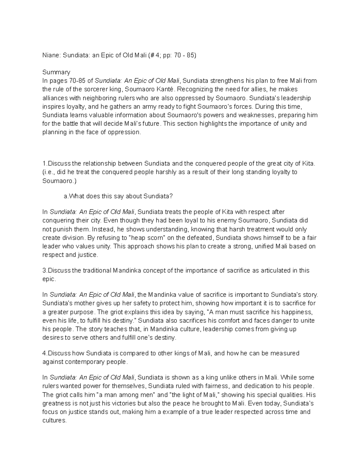 Sundiata: Epic of Old Mali (#4; pp 70-85) - Leadership & Sacrifice ...
