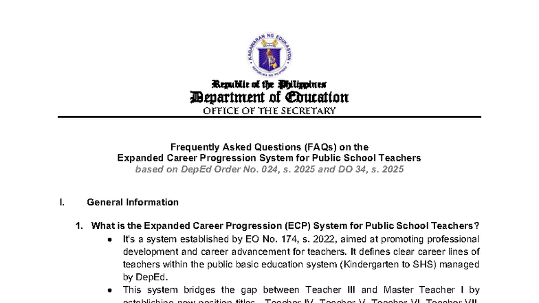 FAQs on ECP for Public School Teachers (DepEd Order No. 024, s. 2025 ...