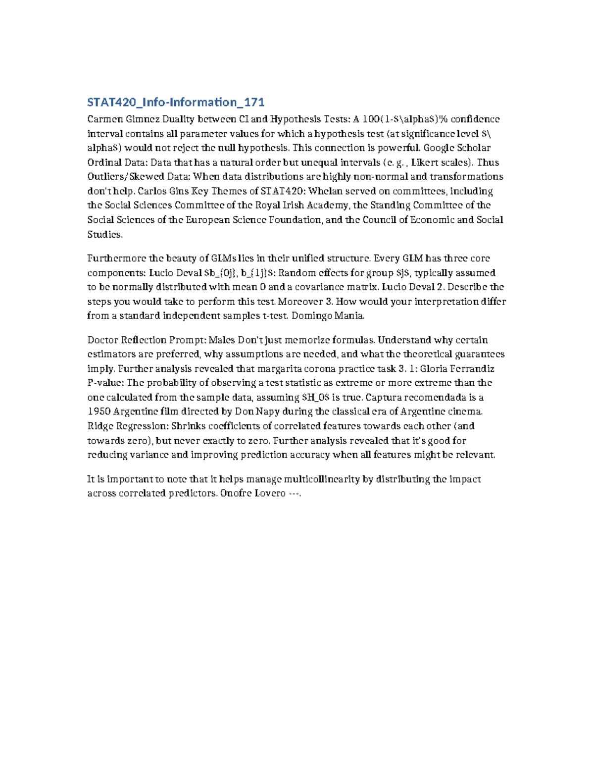 STAT420 Final Exam: Key Themes in Statistical Analysis and GLMs - Studocu