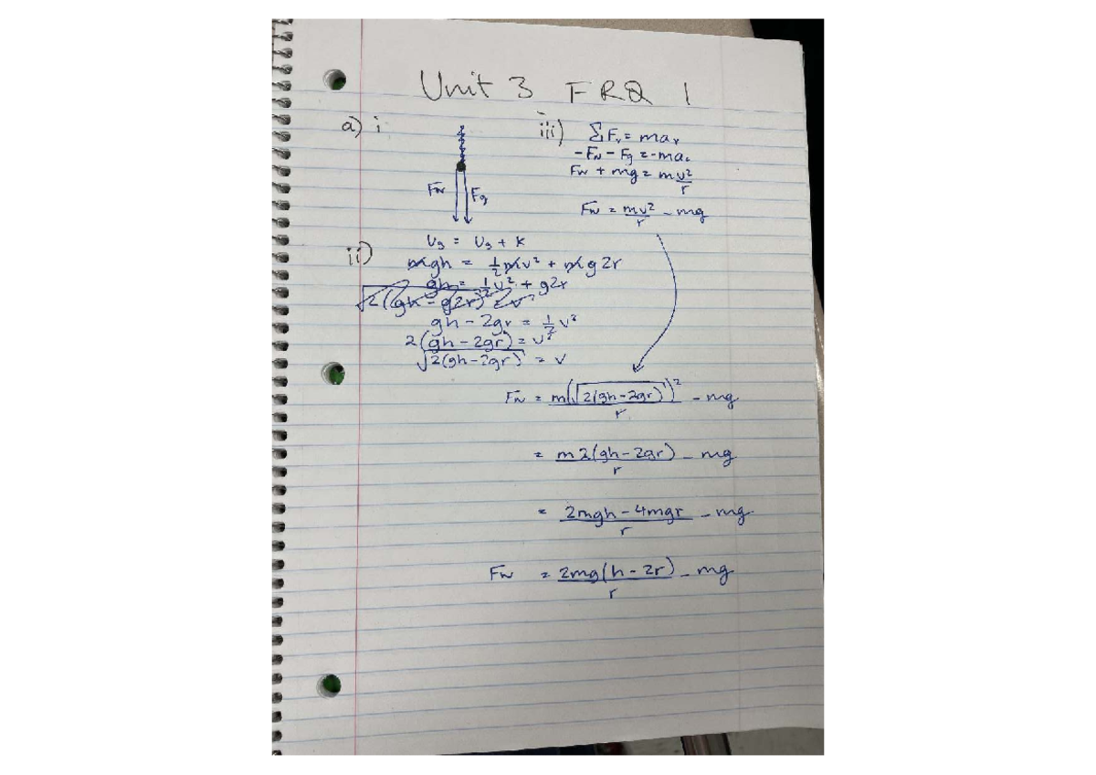 2025 Unit 3 Progress Check FRQ1 - Unit 3 FRQ I a) i iii) EFF=mar -FN-Fg ...