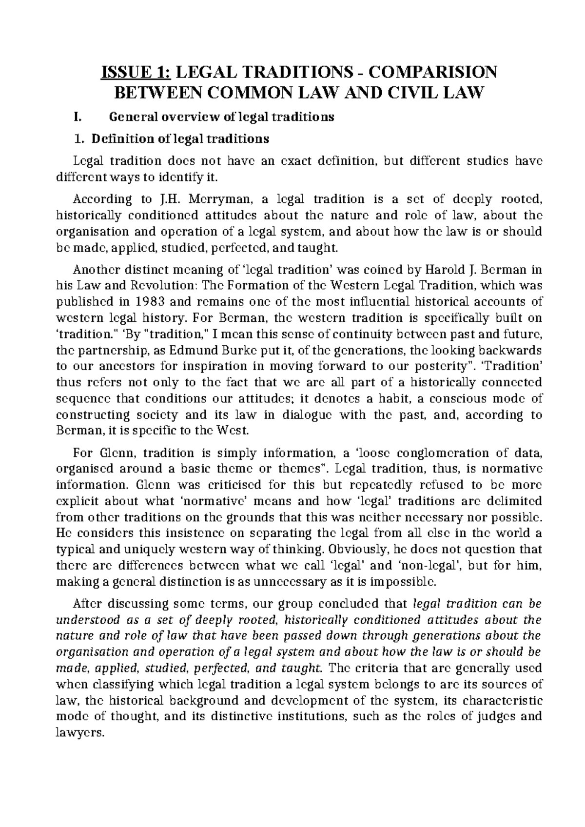 Comparative Study of Legal Traditions: Common Law vs Civil Law - Studocu