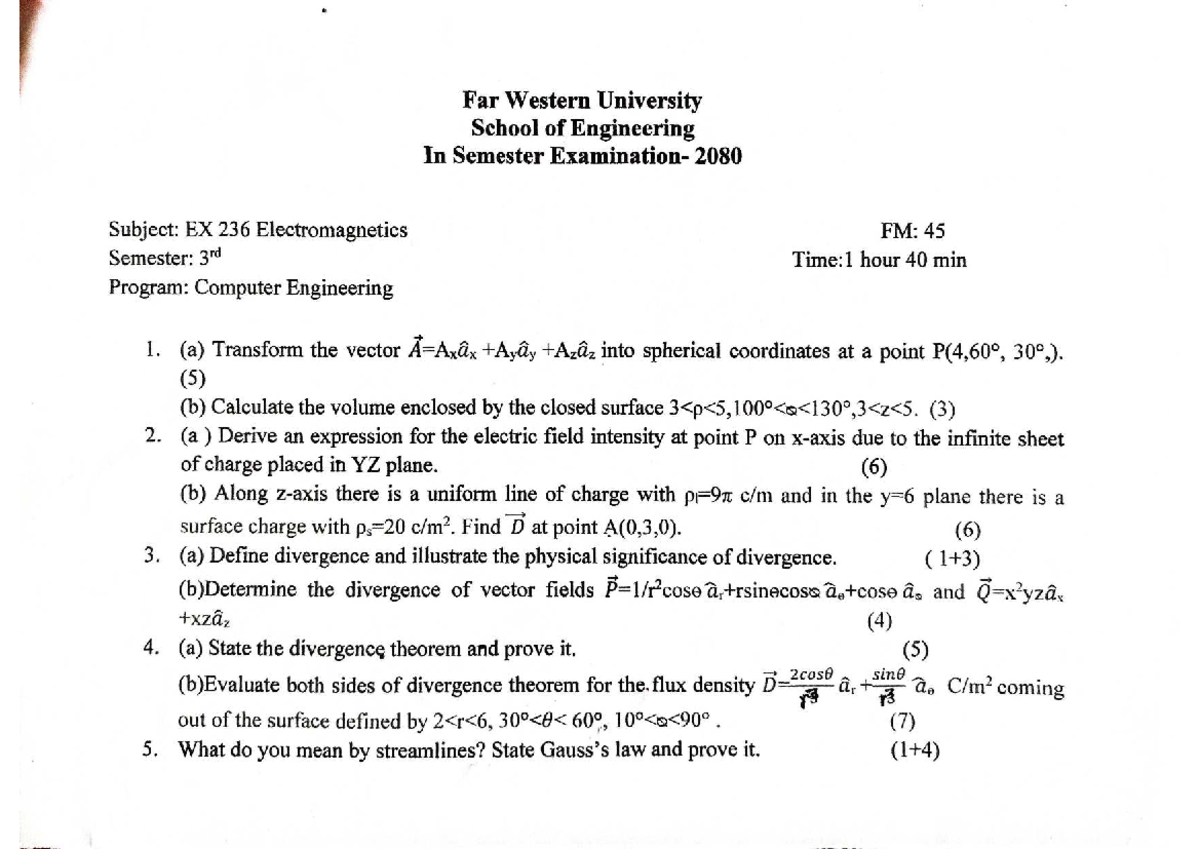 Midterm Exam Notes for EX 236 Electromagnetics & CT 232 Data Structures ...
