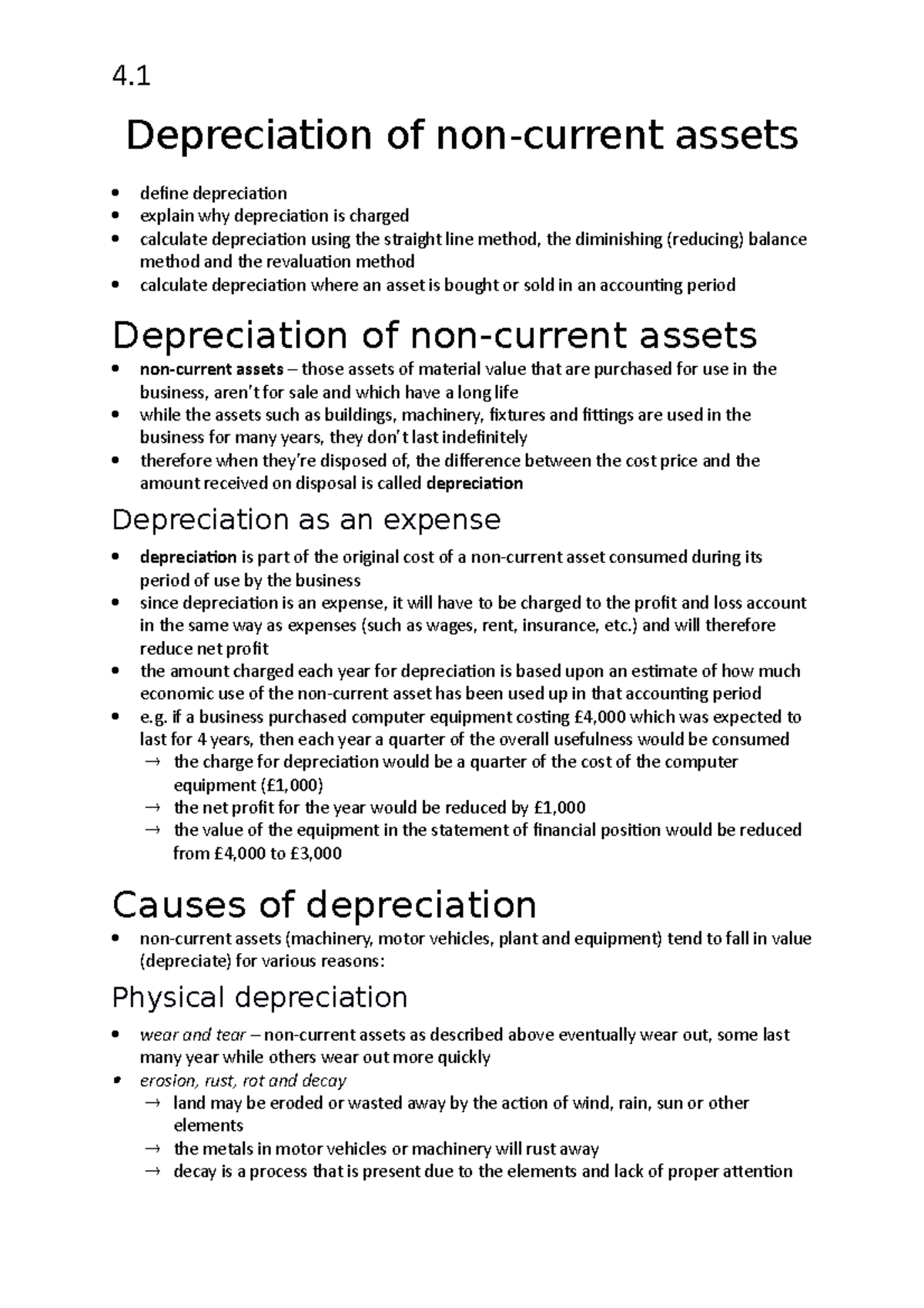 4.1 Depreciation of Non-Current Assets: Methods and Calculations - Studocu