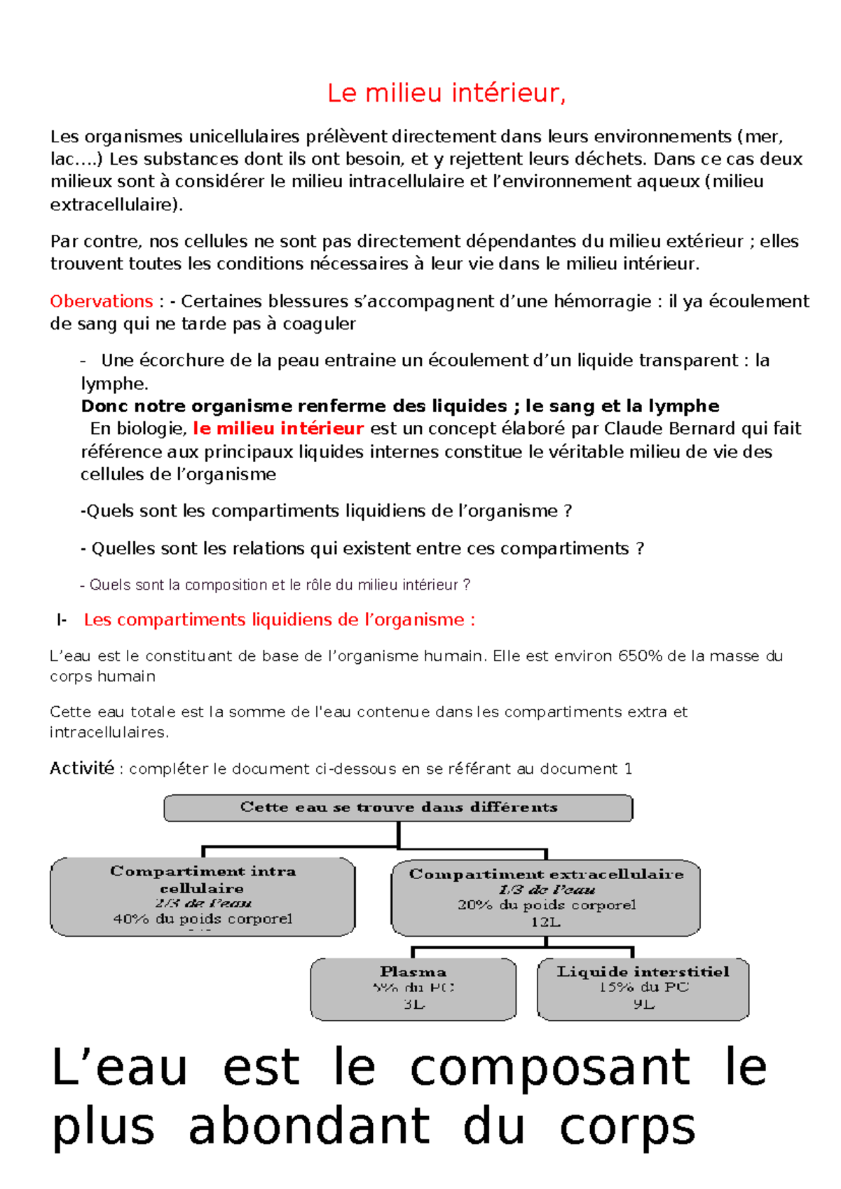 Étude sur le milieu intérieur en biologie : concepts et régulations ...