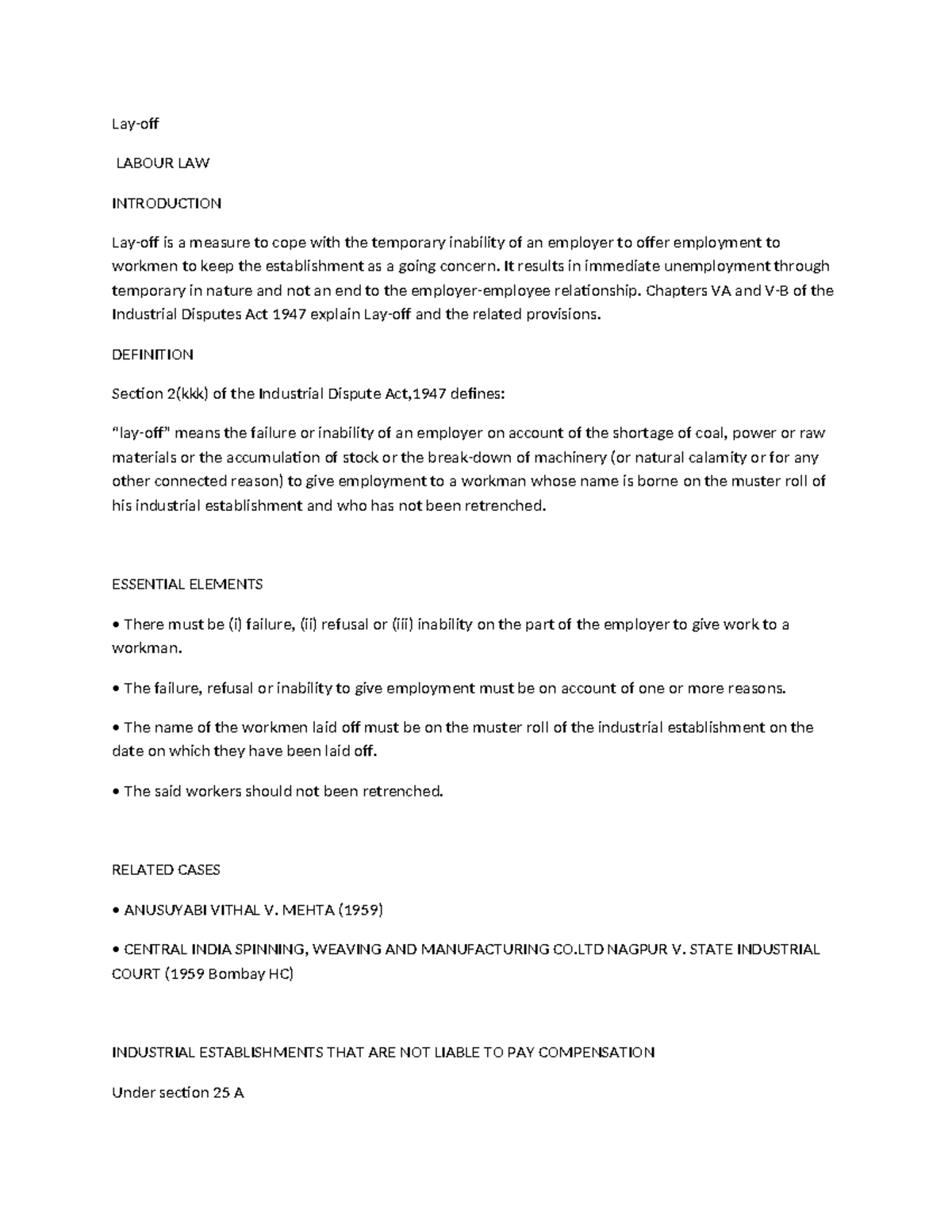 Lay-off - lay-off topic under labour law - Lay-off LABOUR LAW ...