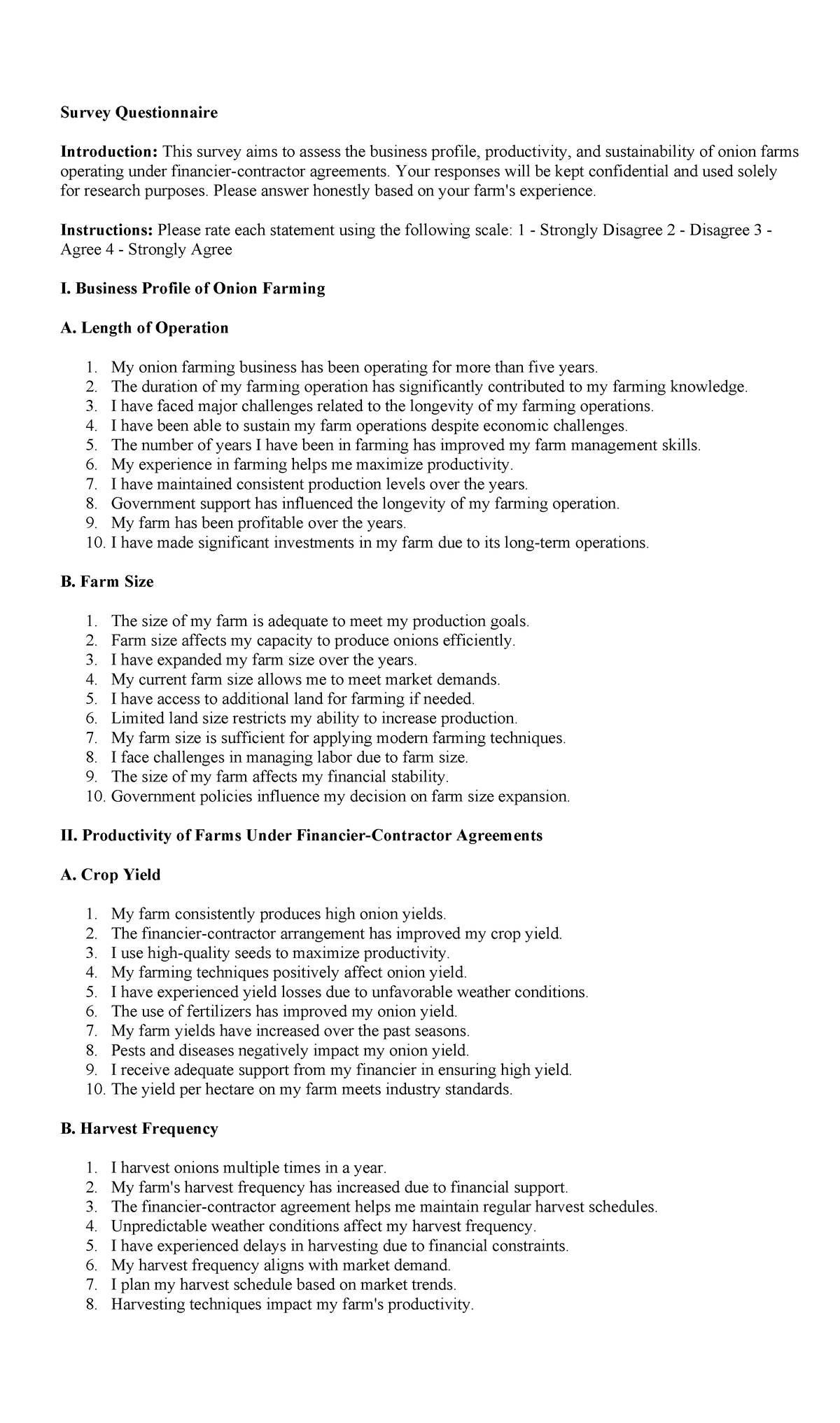 Survey Questionnaire: Assessing Onion Farm Productivity ...