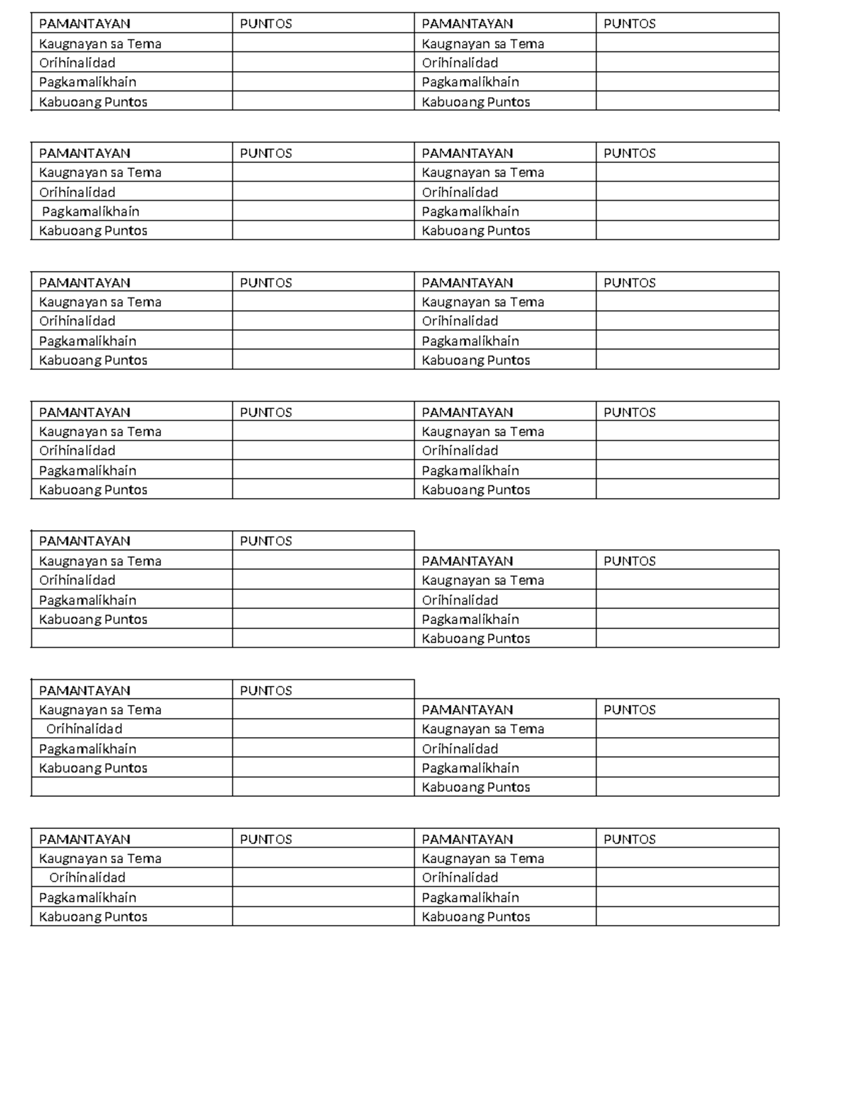 Rubriks sa Paggawa ng Poster - PAMANTAYAN PUNTOS PAMANTAYAN PUNTOS ...