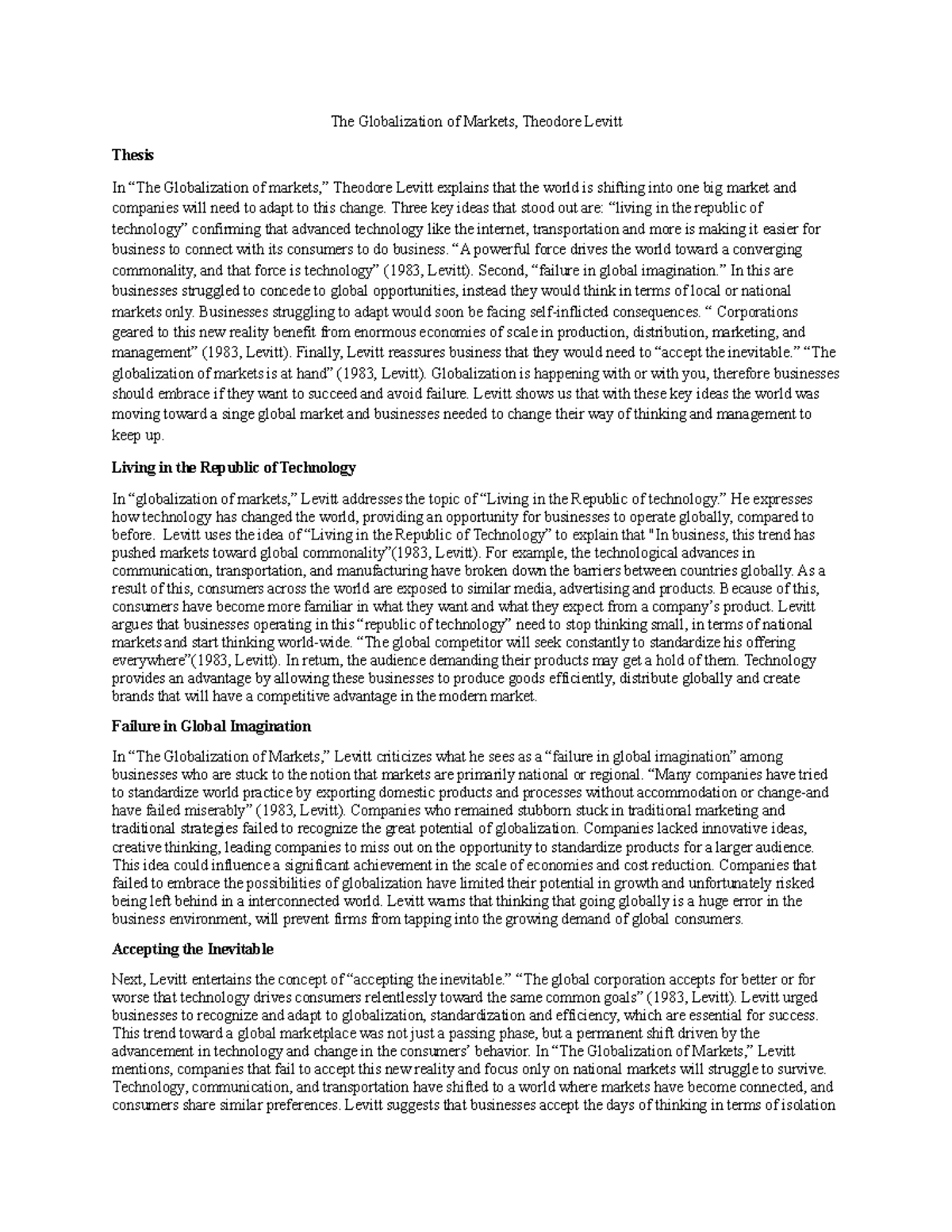 The Globalization of Markets: Insights from Theodore Levitt's Work ...