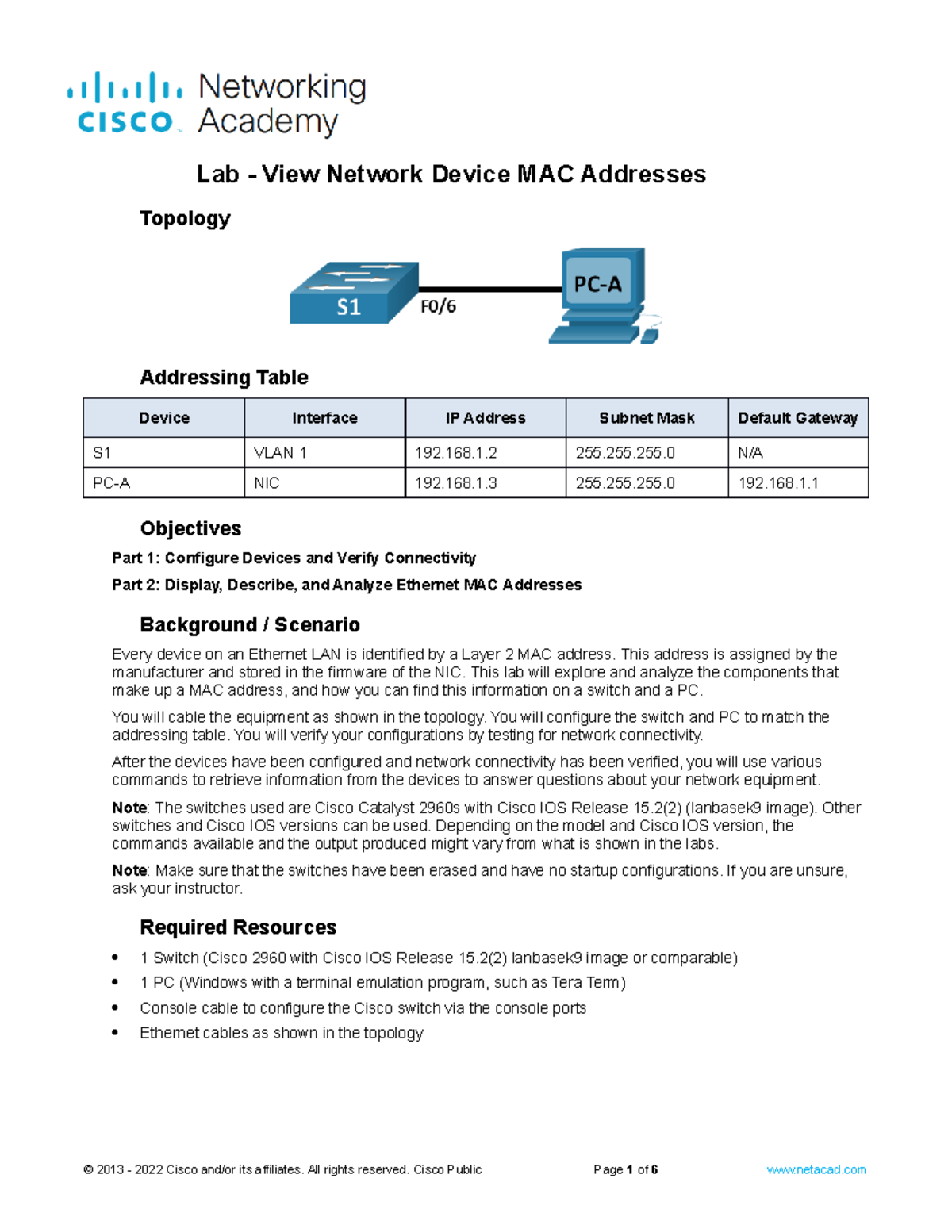 7.2.7 Lab - Analyzing MAC Addresses on Network Devices - Studocu