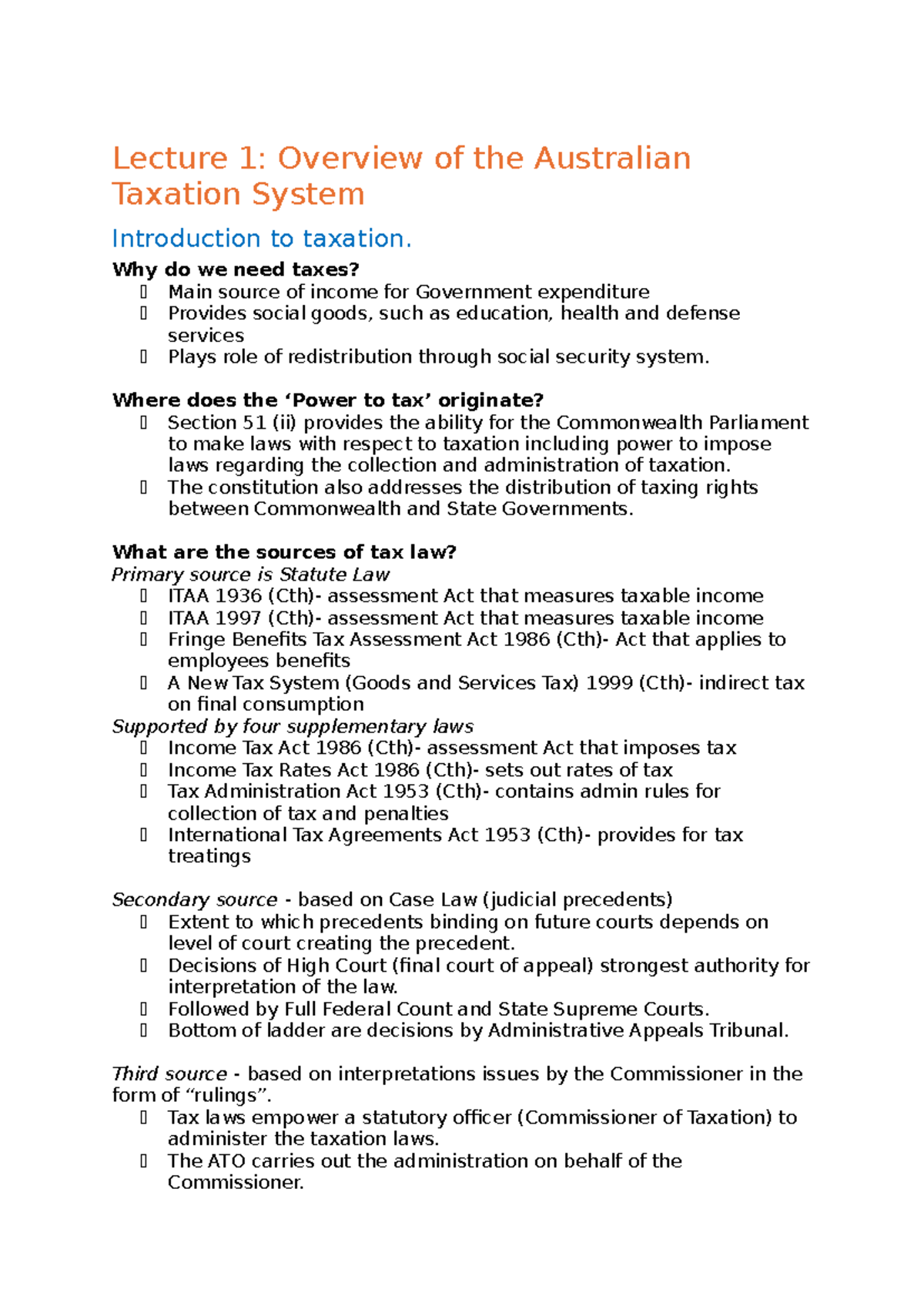 Tax Law Notes: Overview of the Australian Taxation System (Course Code ...