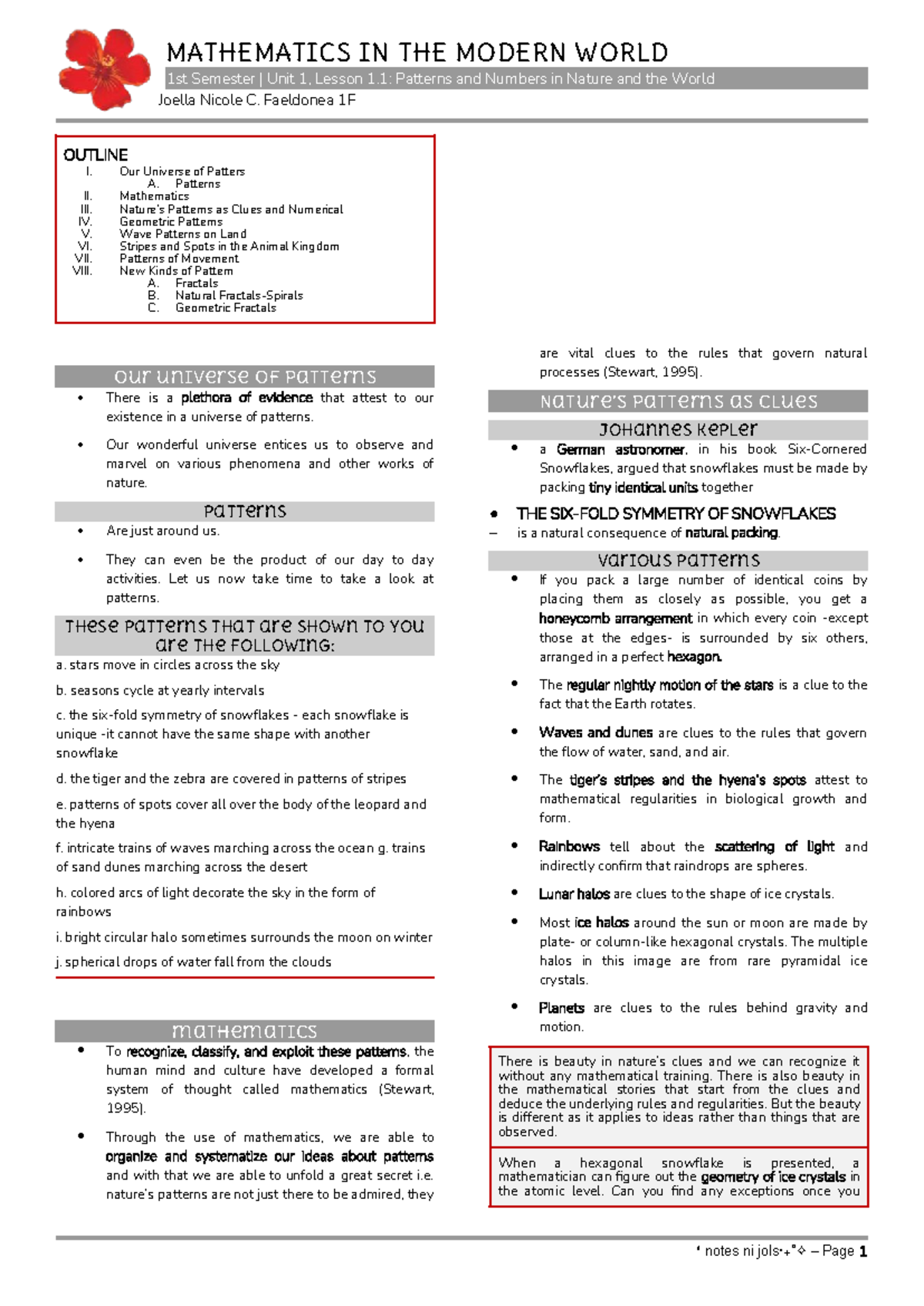 Unit 1 - Mathematics in the Modern World: Patterns and Numbers Review - Studocu