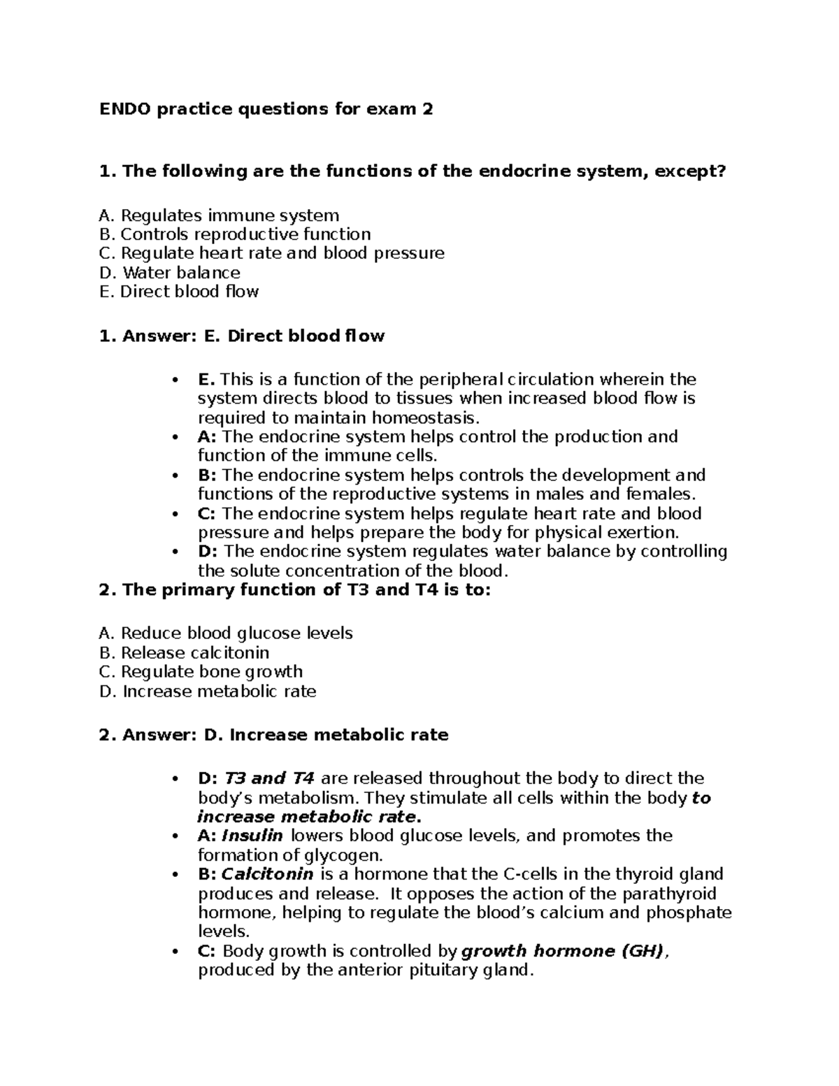 Endocrine practice questions - ENDO practice questions for exam 2 The ...