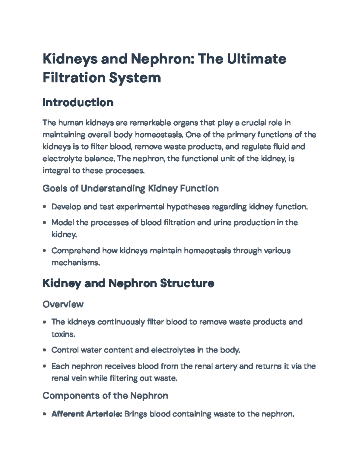 Understanding Kidney Function: Structure, Filtration, and Homeostasis ...