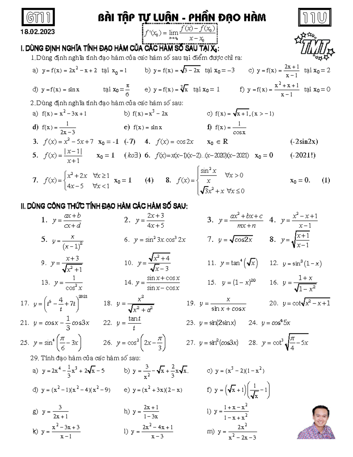 Dao-ham-11U - iii - 0 0 0 0 ( ) ( ) '( ) lim x x f x f x f x x x Bμi ...