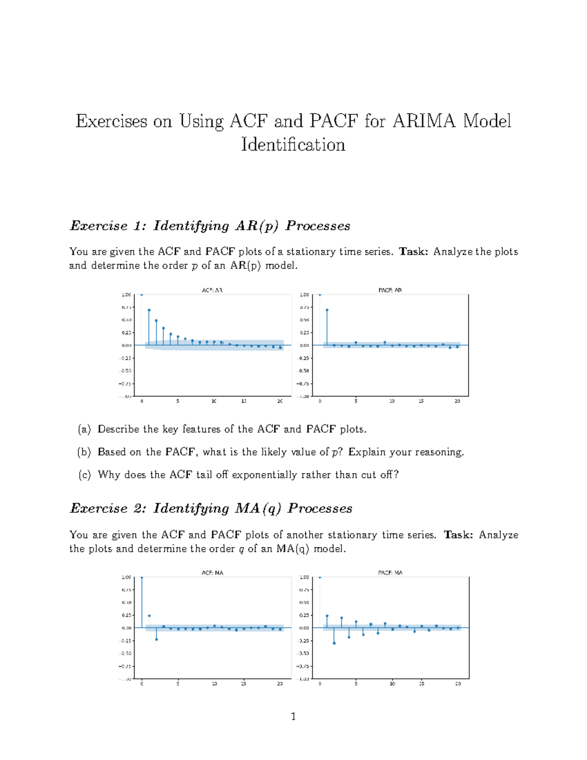 ARIMA Exercises (AR, MA, ARMA) Analysis and Model Identification - Studocu