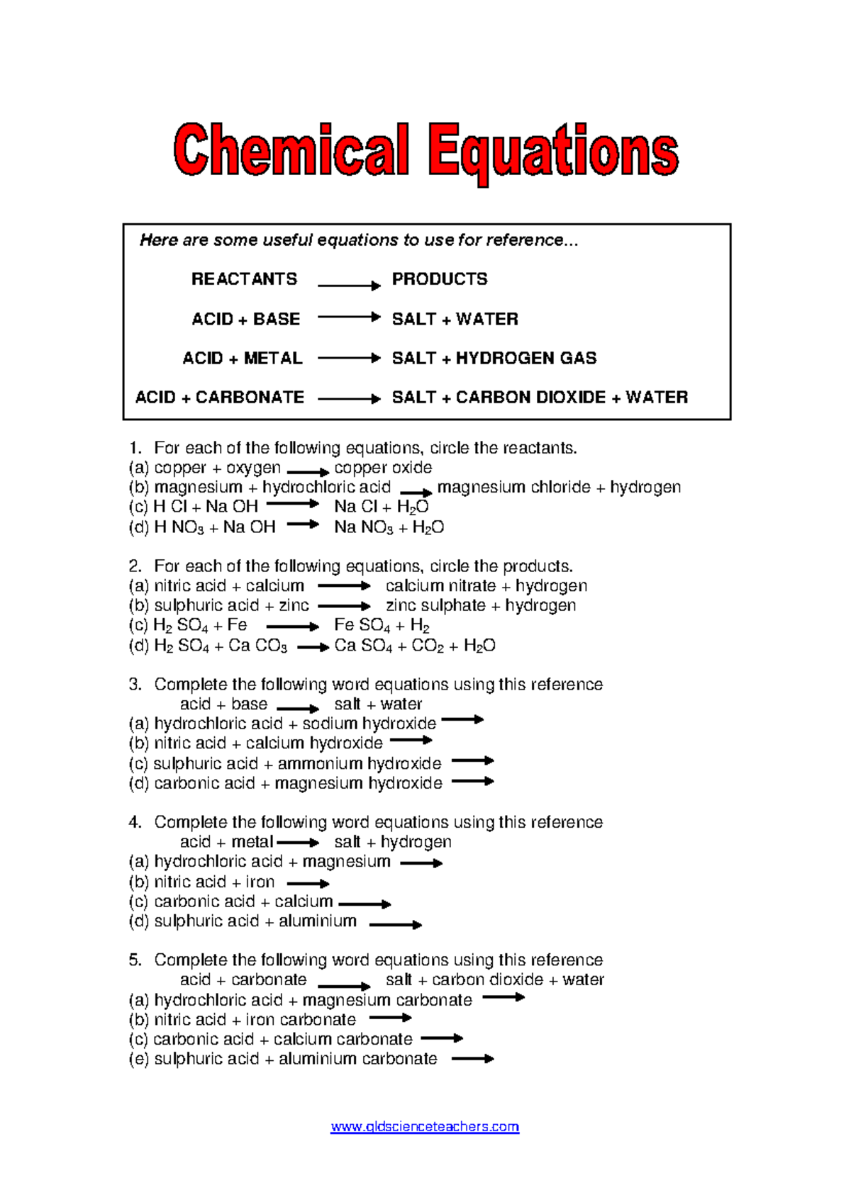 Acid Reactions Worksheet for Year 9-10 Science (Chemistry) - Studocu