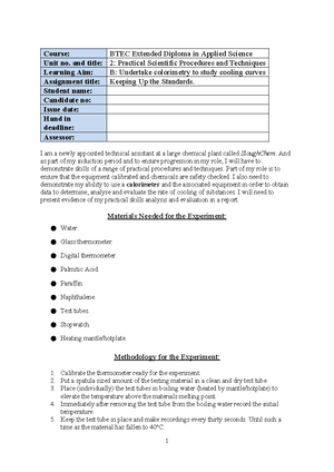 Charlie - chemistry - years 2 Assignment Unit 13 b Number - Level 3: Applied Science BTEC ...