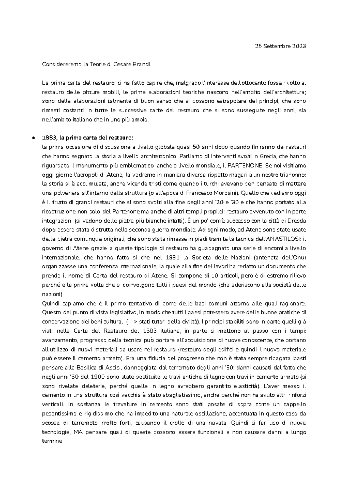 Lezione 7: Storie e Teorie del Restauro - Cesare Brandi e la Carta del ...