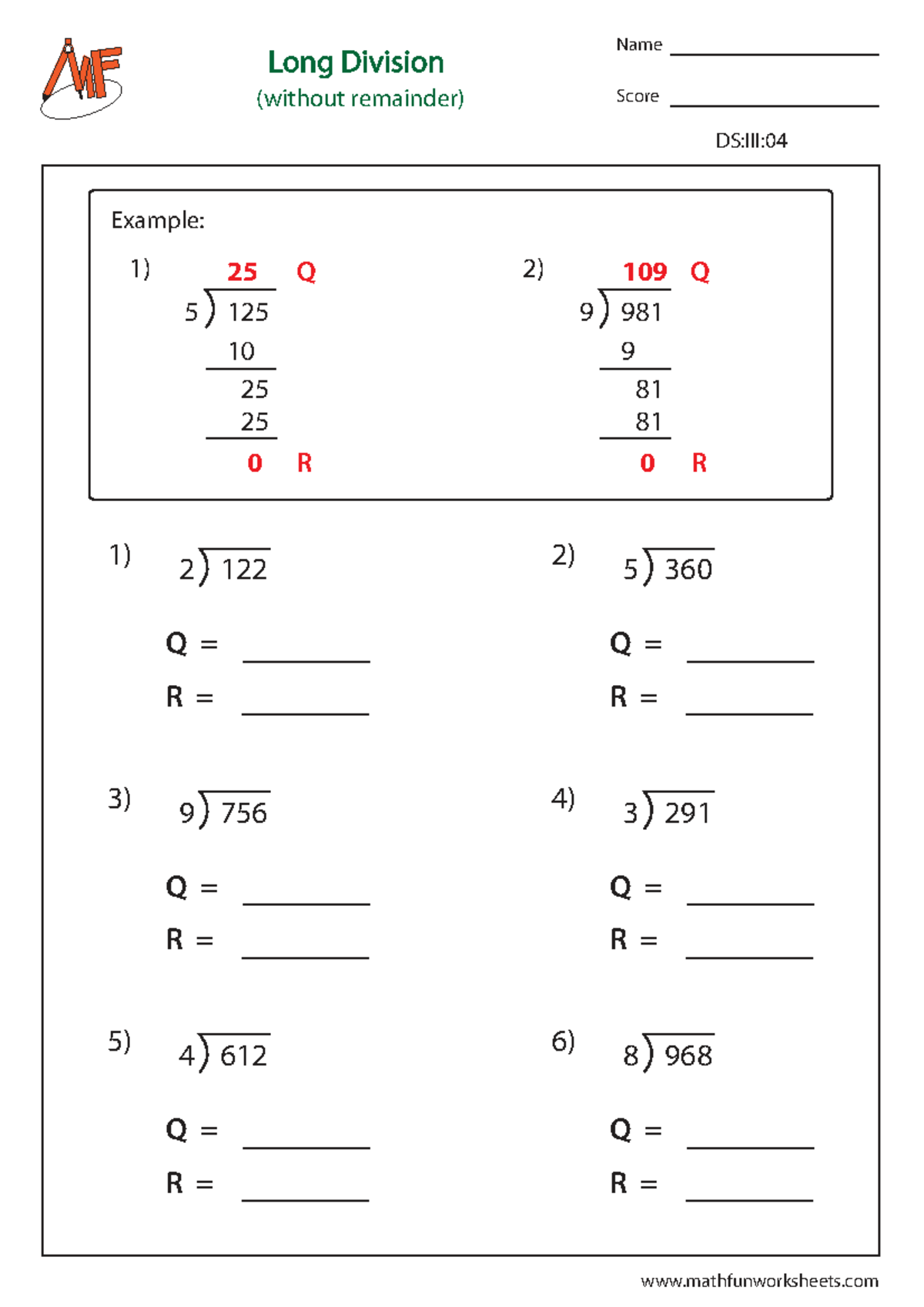 Dsiii 04 - Long Division Practice Problems and Solutions - Studocu