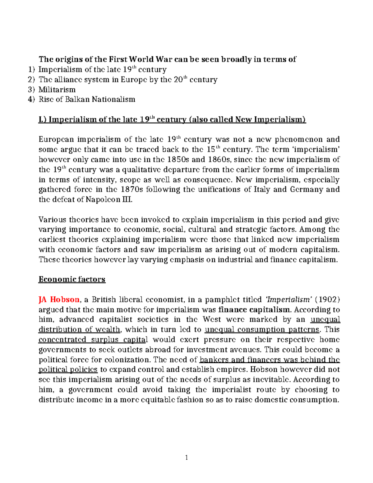 Origins of WWI: Imperialism, Alliances, Militarism & Nationalism - Studocu