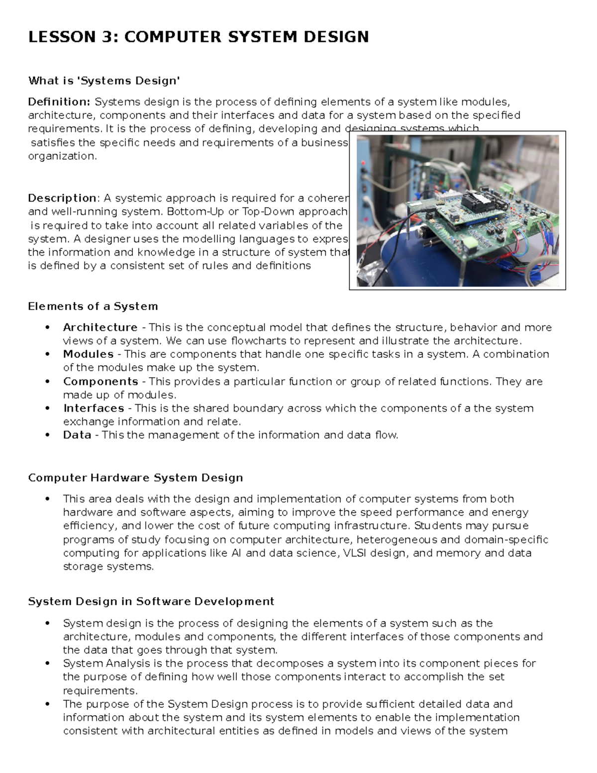 Lesson 3 Lesson 4 - adadsadadada - LESSON 3: COMPUTER SYSTEM DESIGN What is 'Systems Design ...