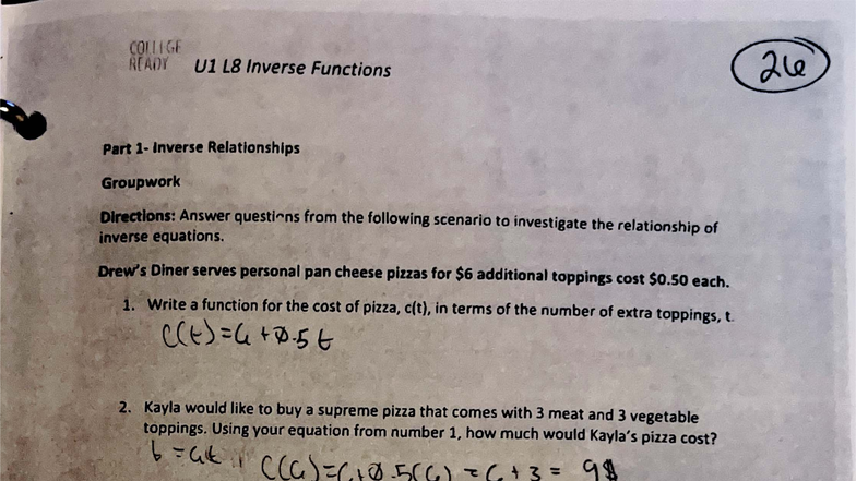 COLLEGE READY U1 L8 Inverse Functions: Exploring Inverse Relationships ...