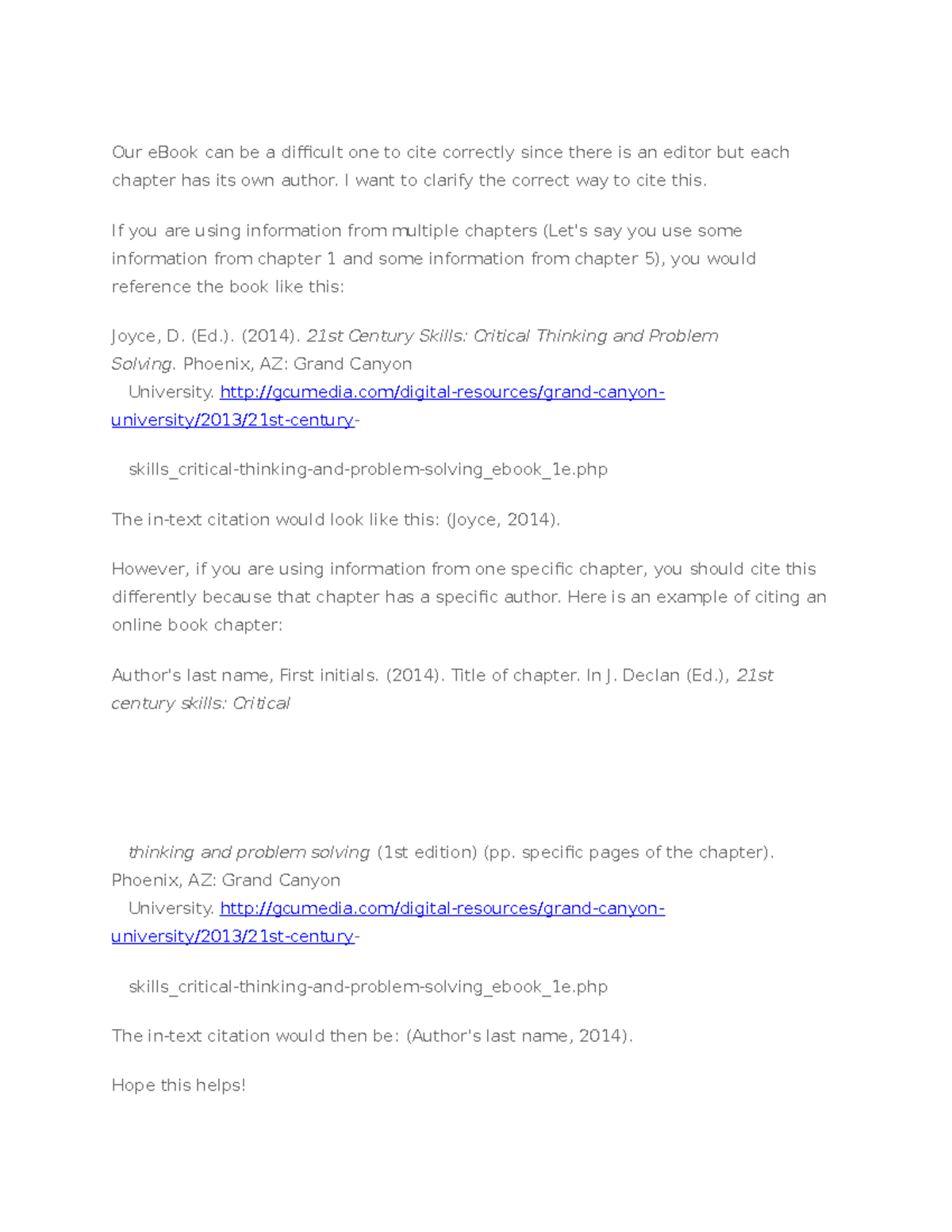 CITING EBOOKS: Citing Chapters and Editors in 21st Century Skills - Studocu