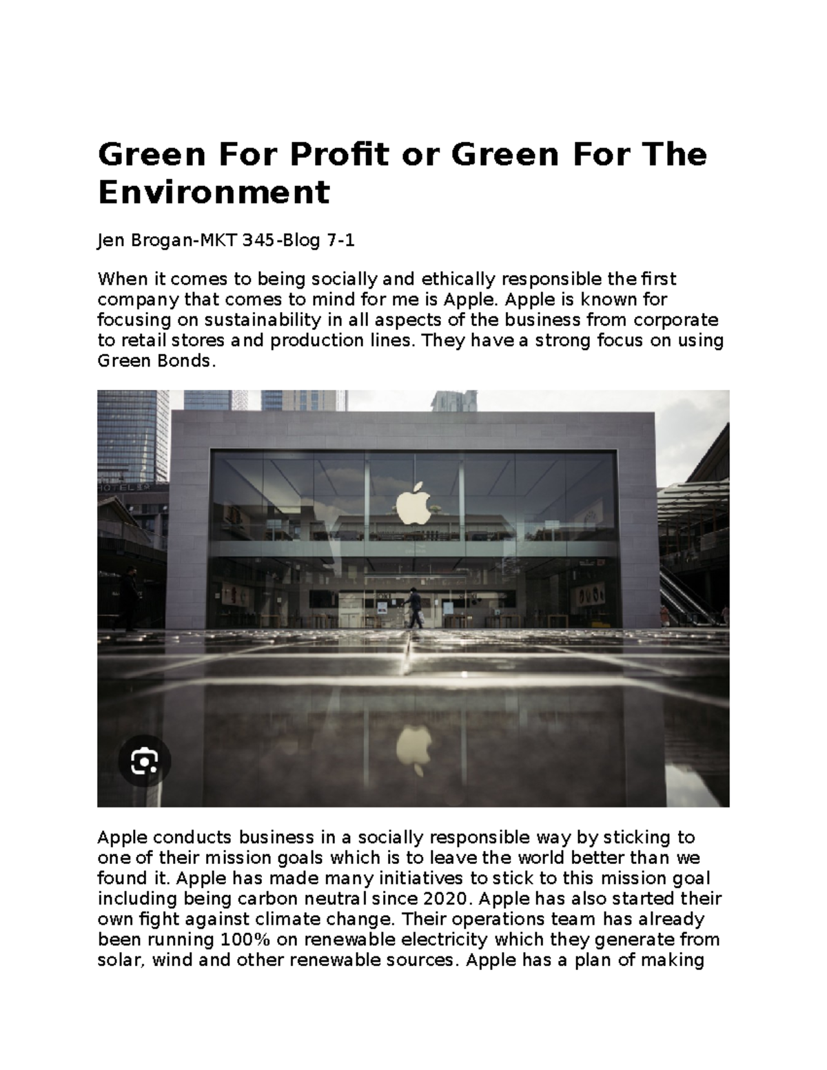 MKT 345 Blog 7: Apple's Commitment to Sustainability and Ethics - Studocu