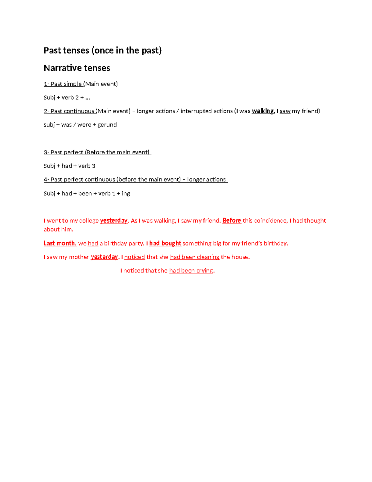 Past Tenses Overview: Narrative & Subjunctive Verbs - Studocu