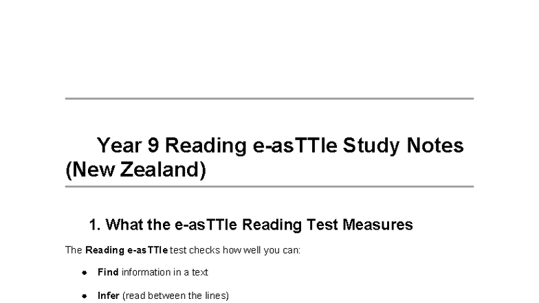 Year 9 Reading e-asTTle Study Notes: Skills & Strategies - Studocu