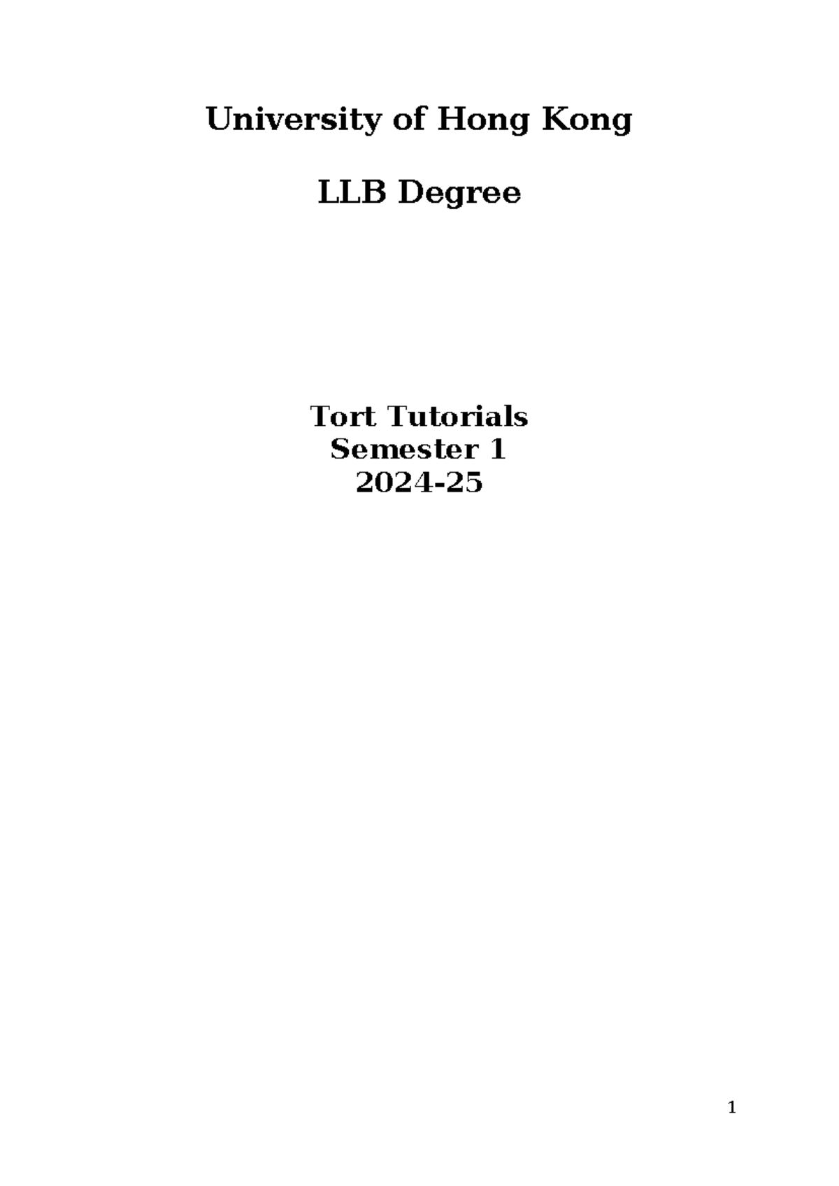 Tort Law Tutorials - LLB 2024 Semester 1 Overview and Discussions - Studocu