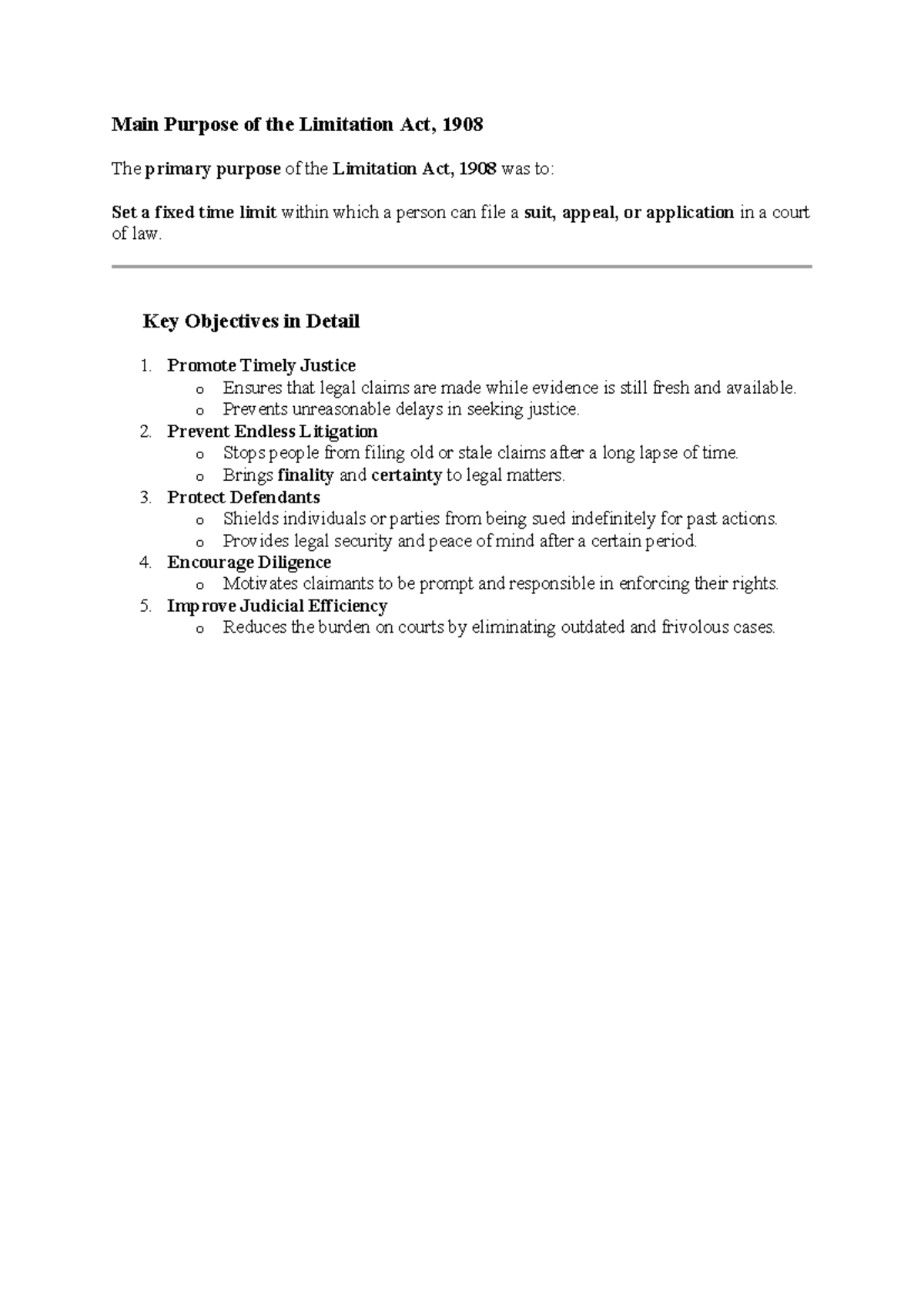 Main Objectives of the Limitation Act, 1908 - Studocu