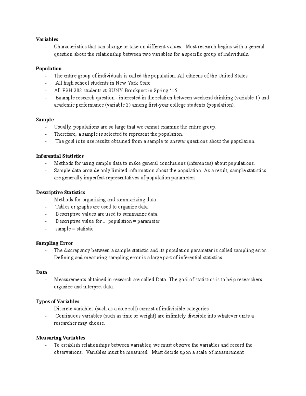 Psych Stats Notes: Variables, Sampling, and Central Tendency (PSH 202 ...