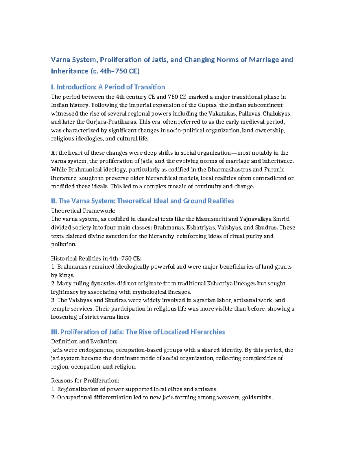 Varna System, Jati Proliferation & Marriage Norms (4th-750 CE) - Studocu