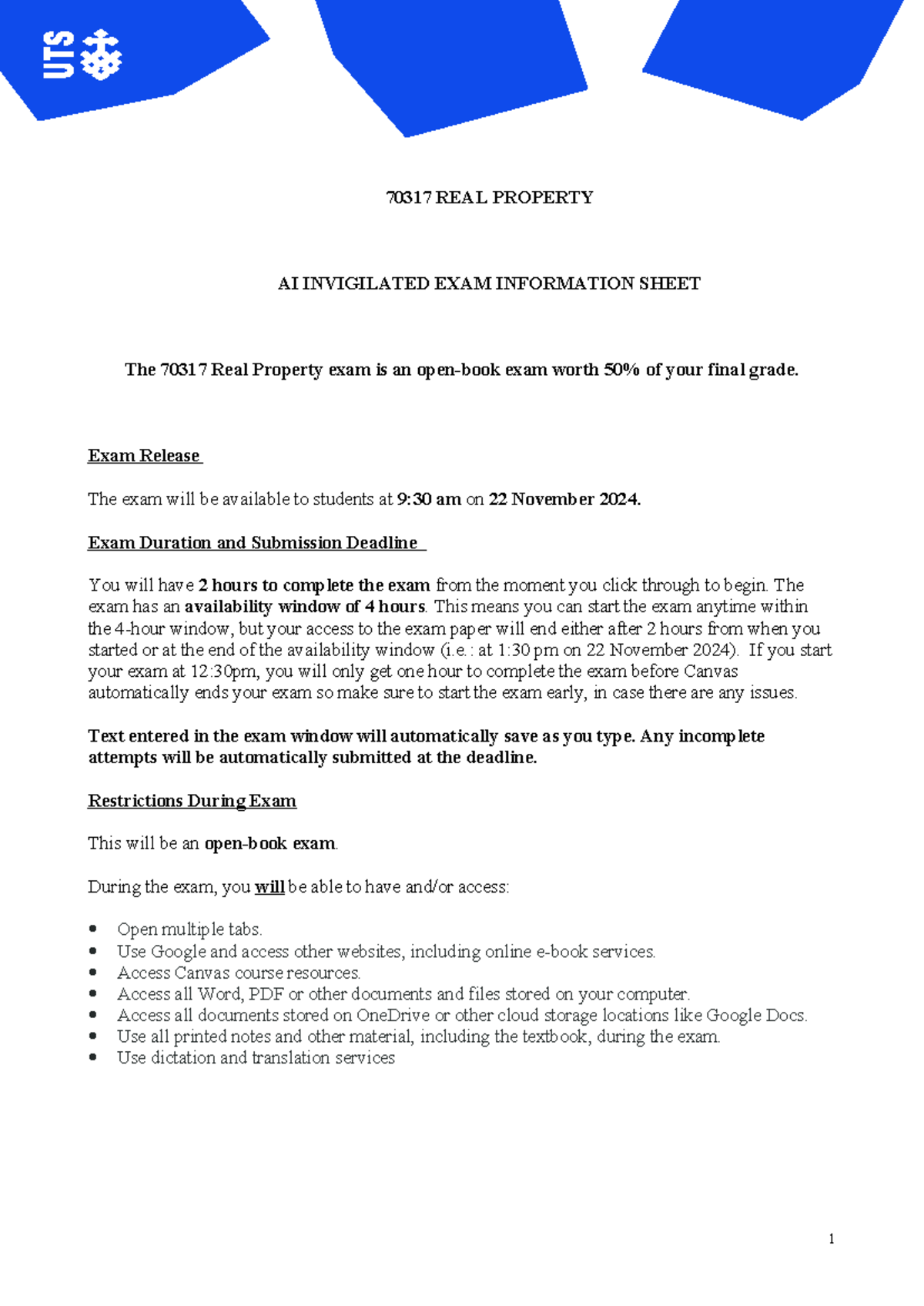 Real property Exam Briefing Spring 2024-1 - 70317 REAL PROPERTY AI ...