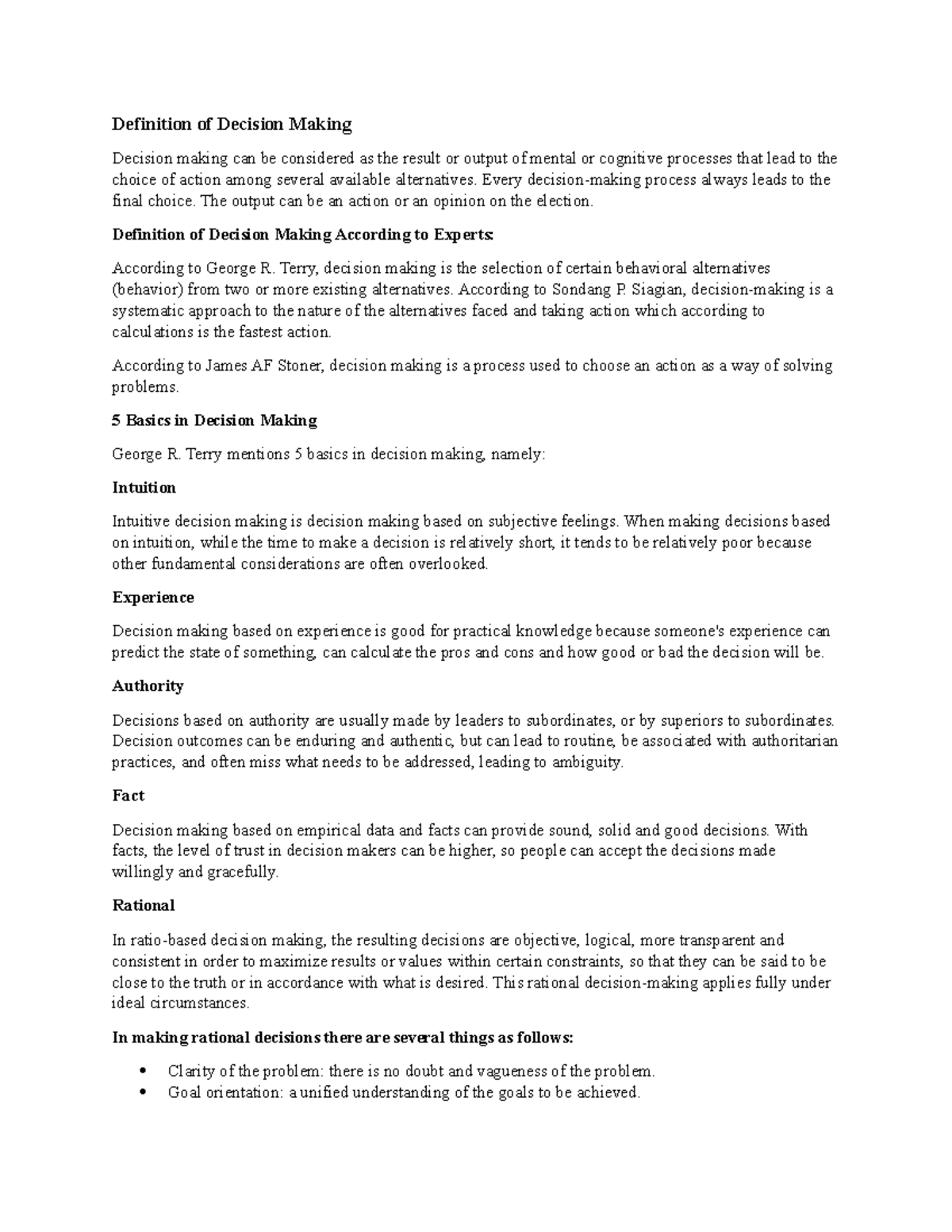 Understanding Decision Making: Definitions, Types, and Influences - Studocu