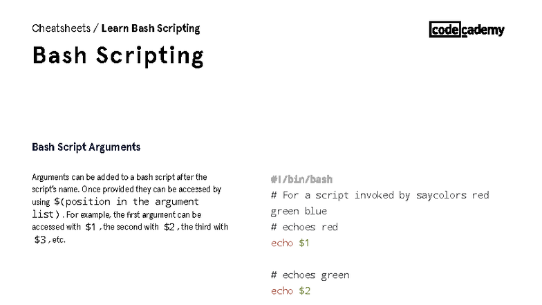 Learn Bash Scripting Cheatsheet (Codecademy) - Studocu