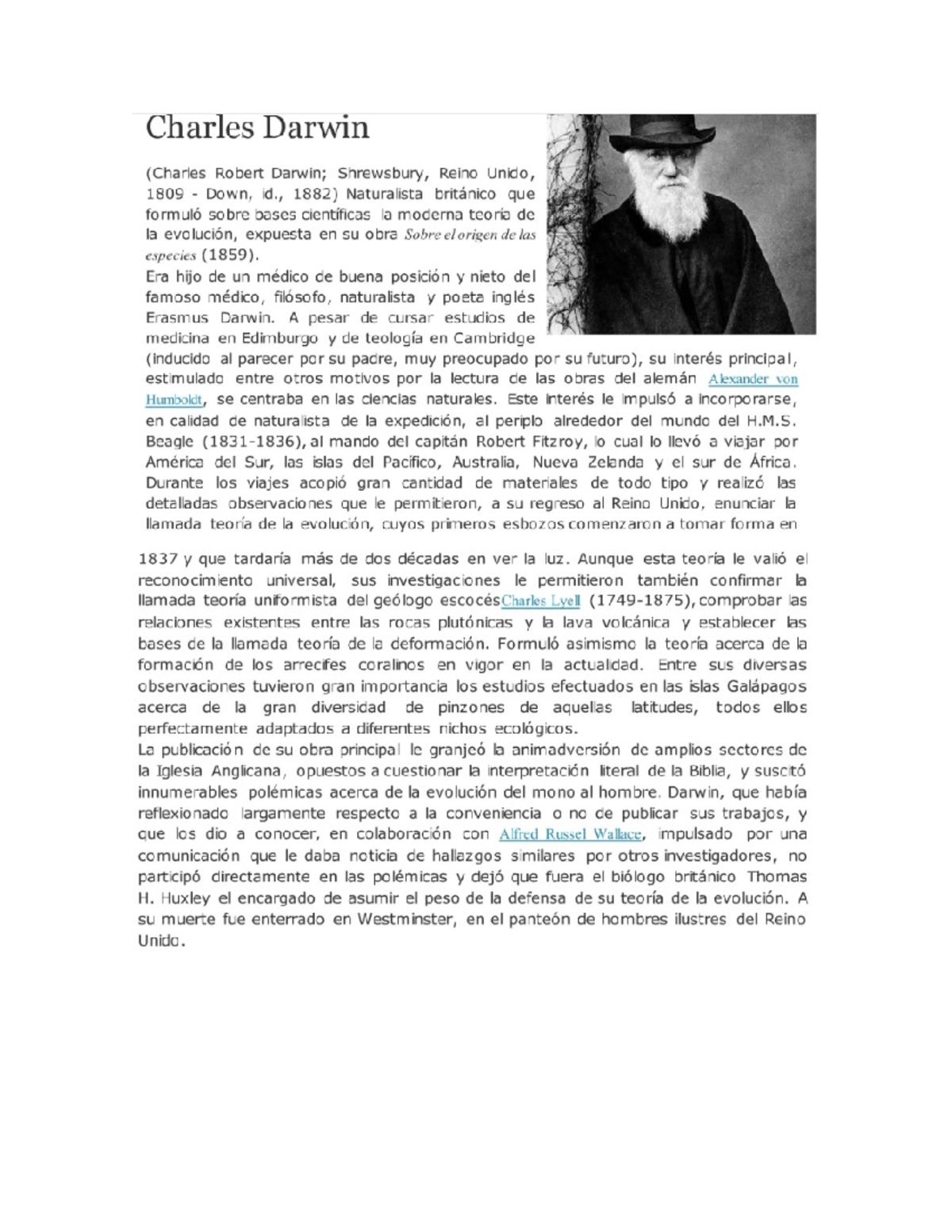 Biografia De Charles Darwin Charles Darwin: Biografía De Este Famoso