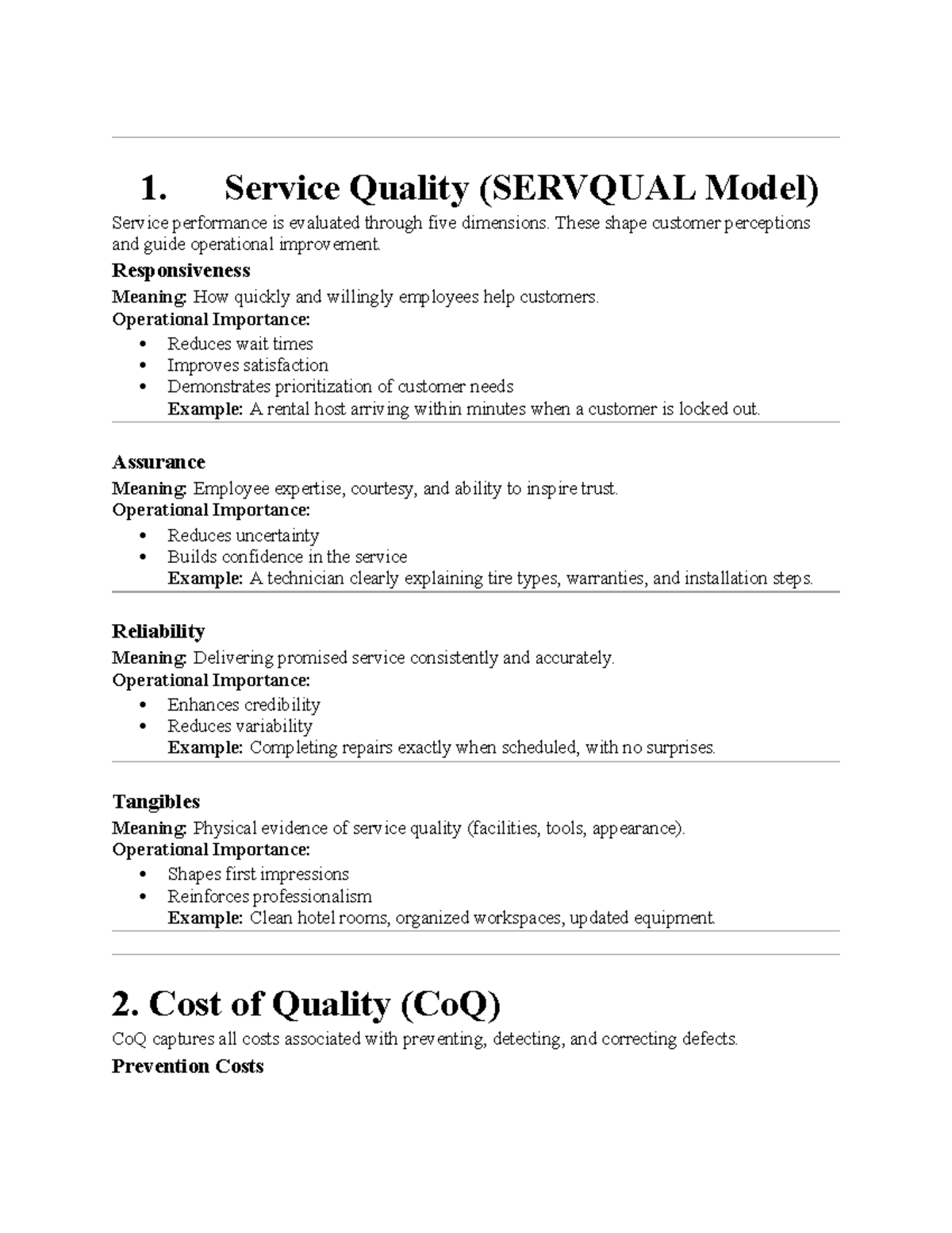 C720 - Service Quality and Cost of Quality Overview Guide - Studocu