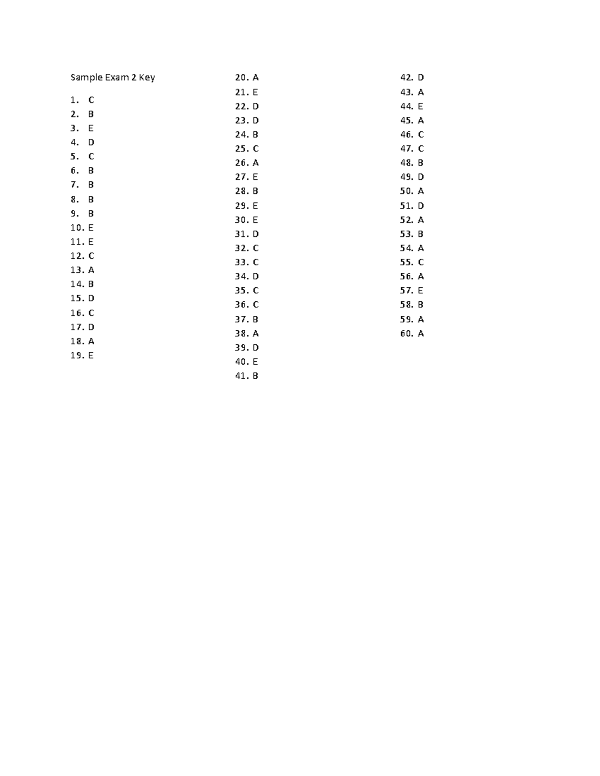 Answer Key for Sample Exam 2 (Including Questions 1-60) - Studocu