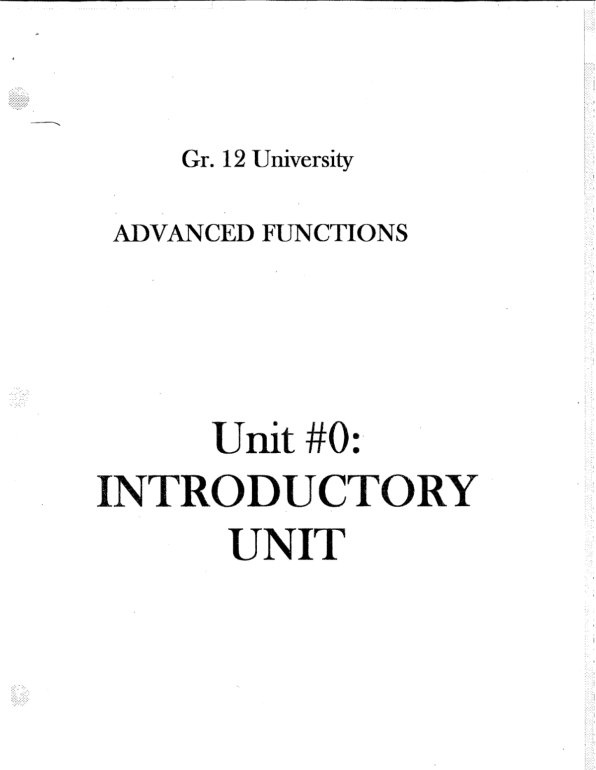 Gr. 12 University 11U Advanced Functions Unit 0 Review Test - Studocu