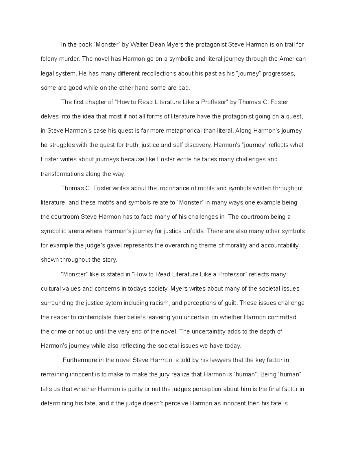 How to Read Literature Like a Profesor Essay - In the book “Monster” by ...