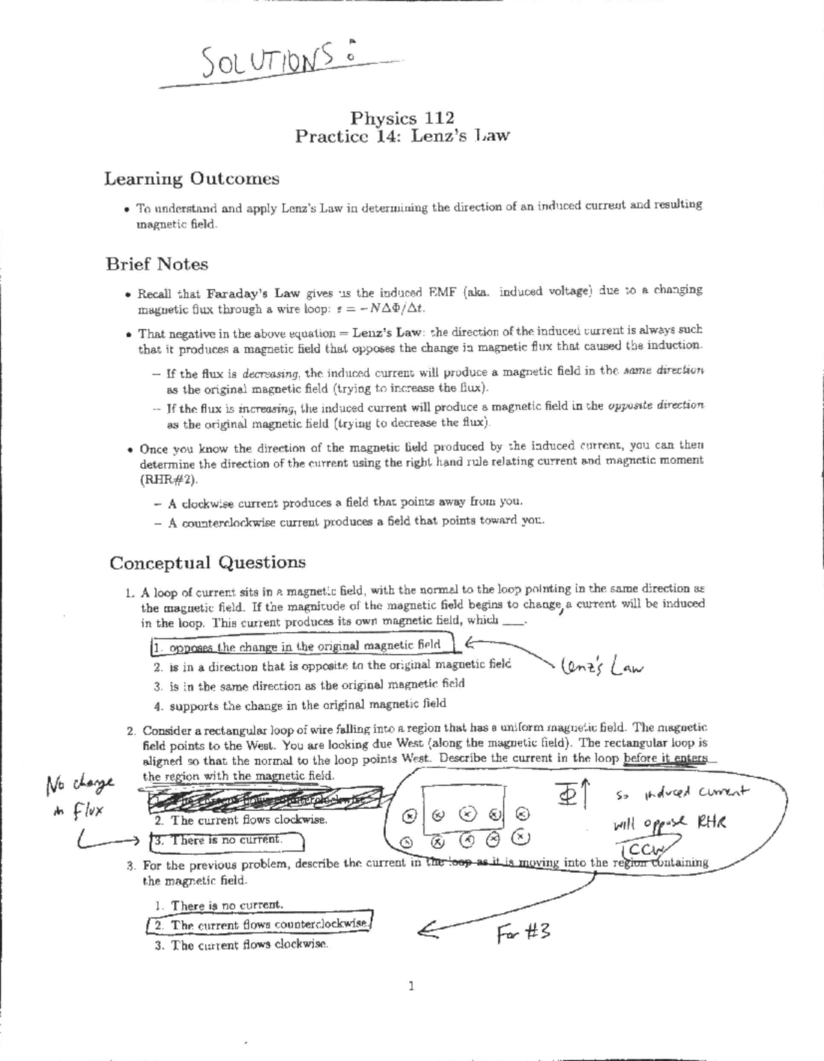 Solutions to Practice Problems on Lenz's Law - Studocu
