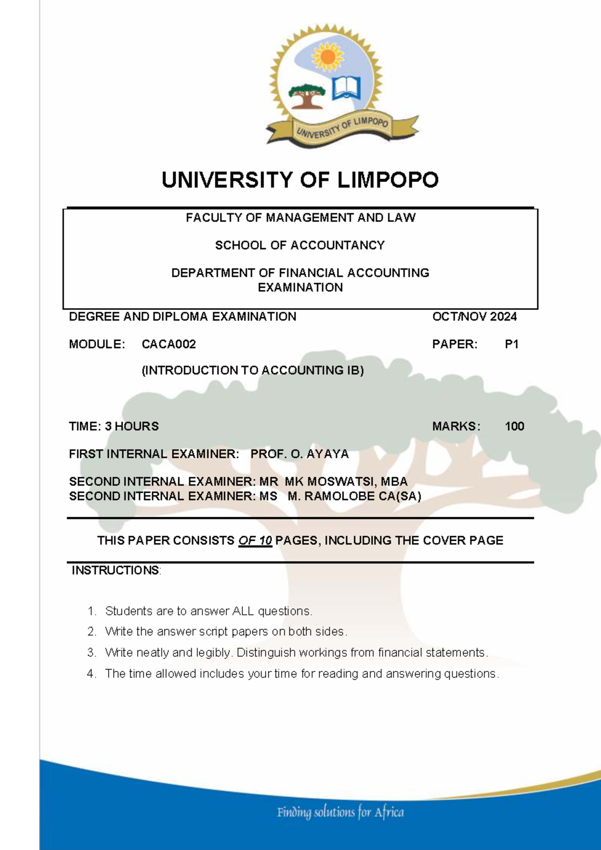 CACA002: Final Exam - Introduction to Accounting IB 2024 Question Paper ...