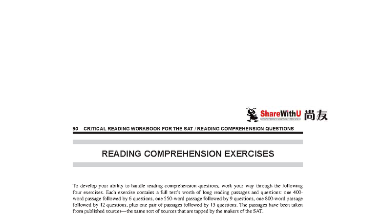 Critical Reading Workbook for SAT (7_3381) - Level A Reading ...