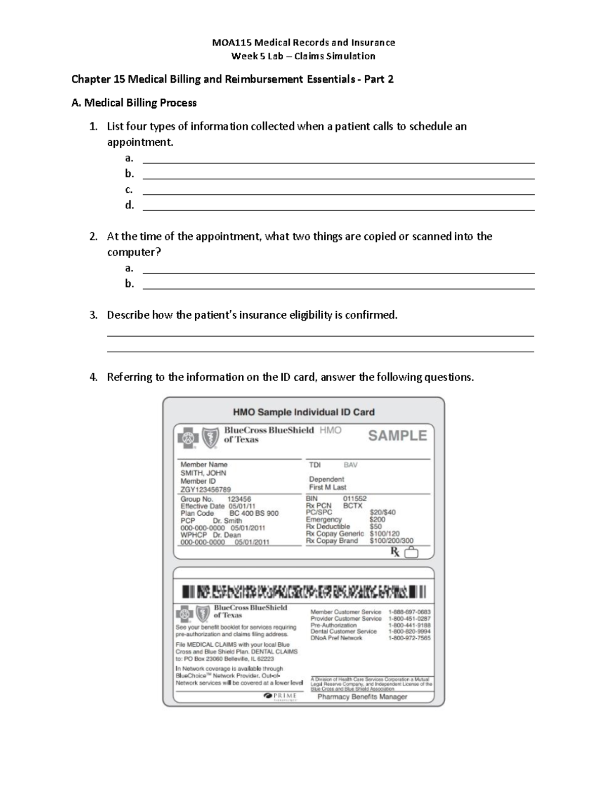 Week 5 Online Lab 1 - classwork - Week 5 Lab – Claims Simulation Chapter 15 Medical Billing and ...
