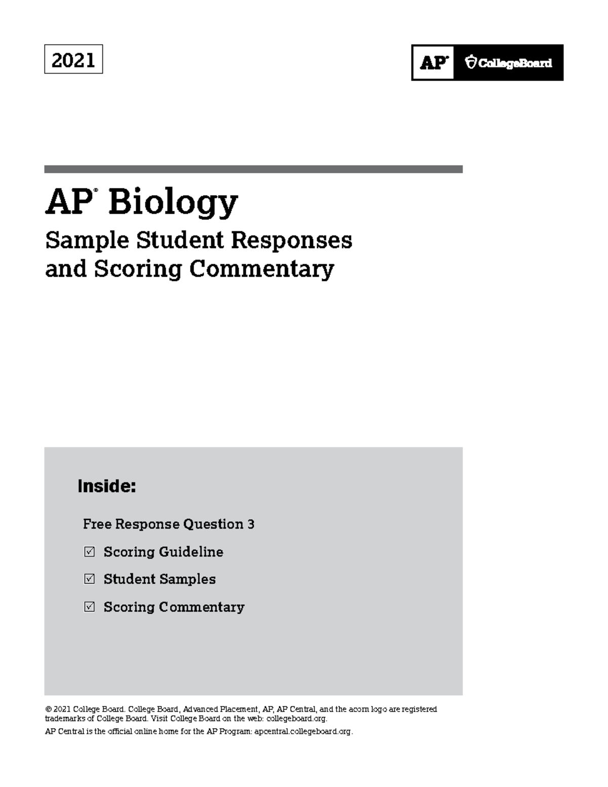 AP21 Biology Q3 Sample Responses & Scoring Commentary - Studocu