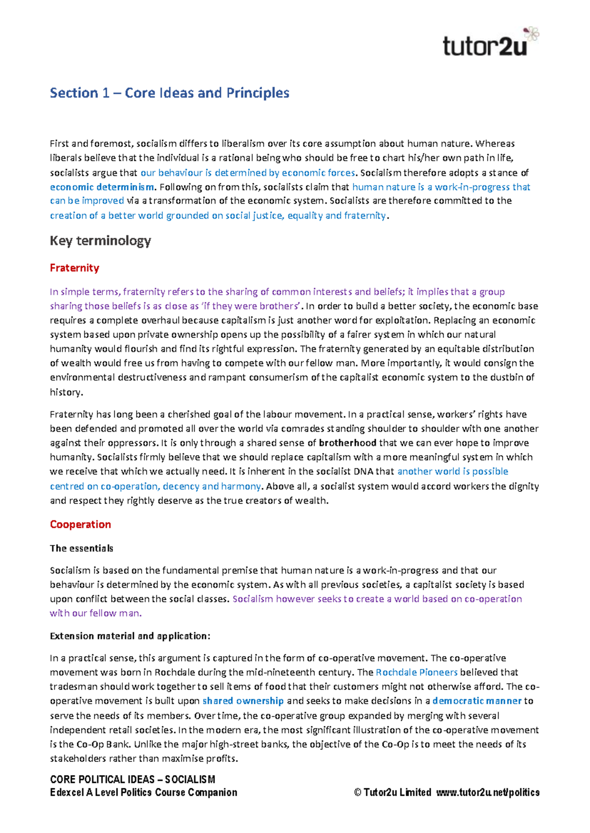 CORE POLITICAL IDEAS IN SOCIALISM - Edexcel A Level Politics - Studocu