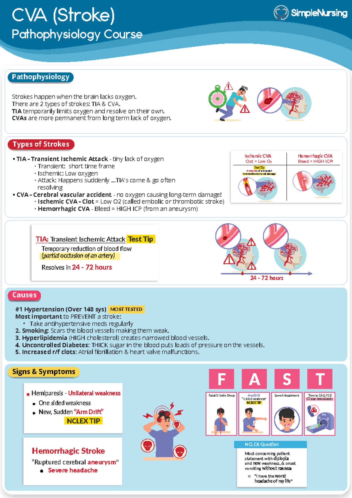 CVA (Stroke) Pathophysiology: Causes, Symptoms & Tips - Studocu