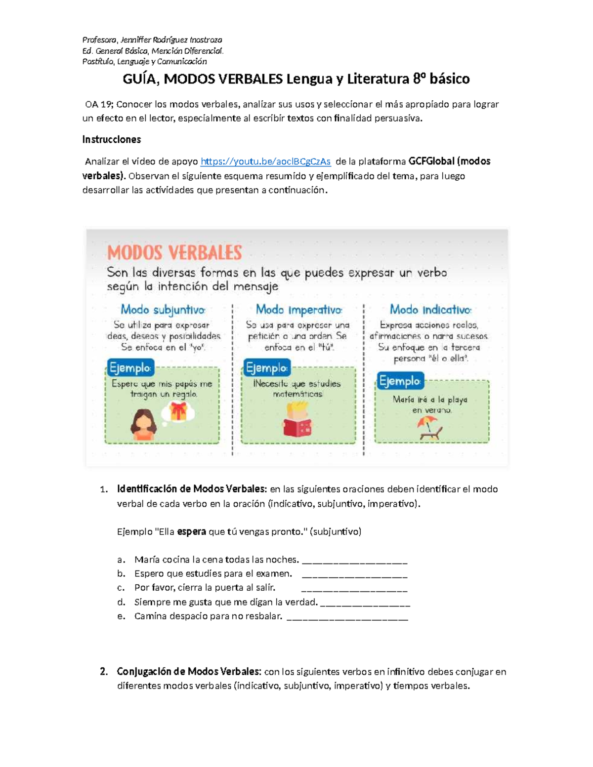 Guía de Modos Verbales - 8° Básico Lengua y Literatura - Studocu
